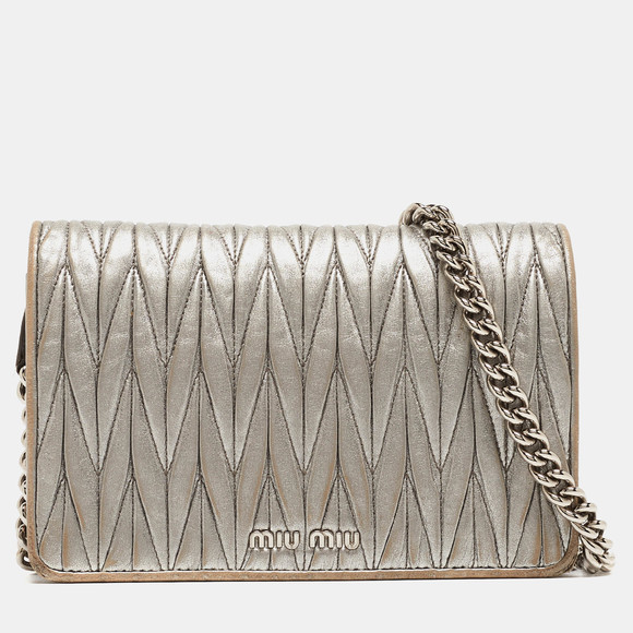 Miu Miu | Bags | Miu Miu Grey Matelasse Leather Chain Crossbody Bag ...